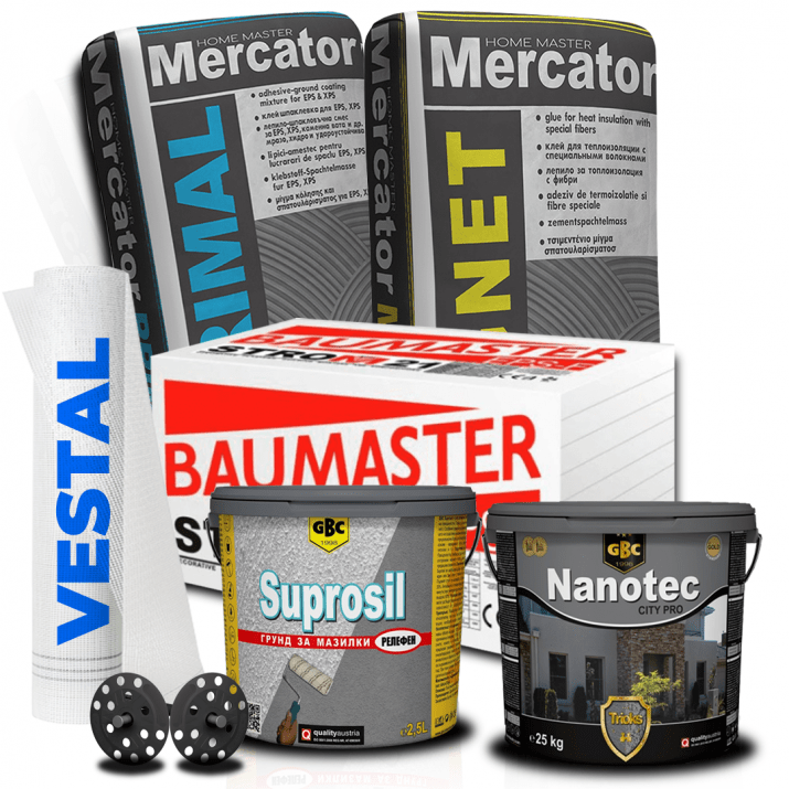 Фасадна топлоизолационна система, Mercator, Премиум / пълен пакет, цена на кв. метър | StroyMart ...